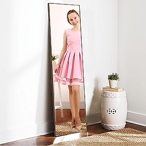 WIIS' IDEA 59"x16"Full Length Mirror,Durable Solid Wood Frame,Explosion-Proof Film,High-Definition Full Body Mirror,Standing/Leaning/Hanging Long Mirror for Bedroom,Bathroom,Living Room(Brown)