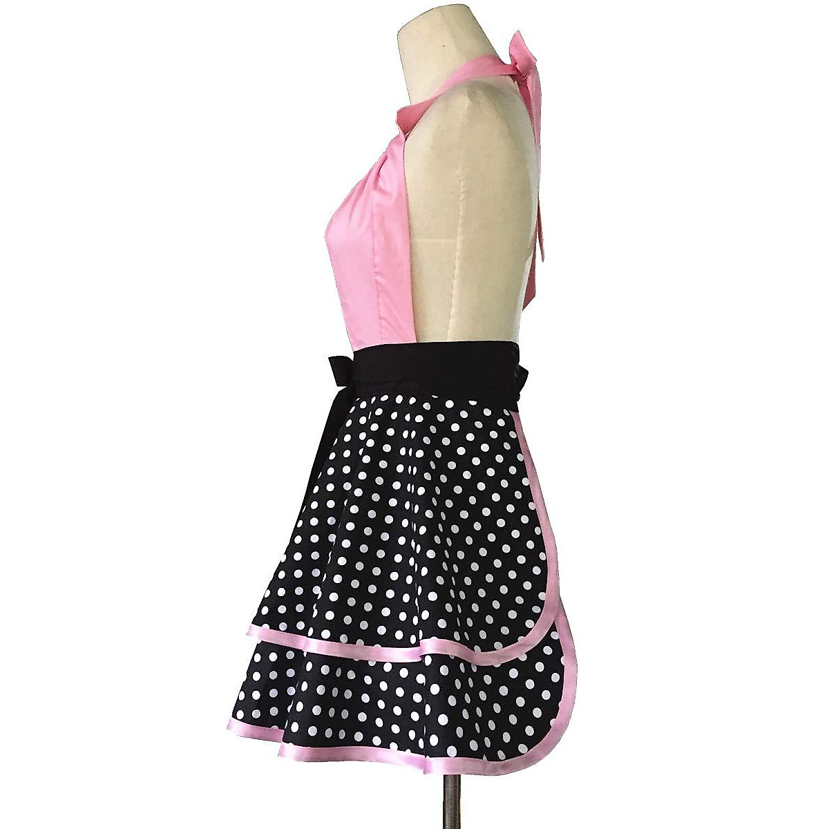 Hyzrz Cute Retro Apron Vintage Maid Polka Dot Kitchen Cooking Aprons for Women Ladies Girls (Pink)