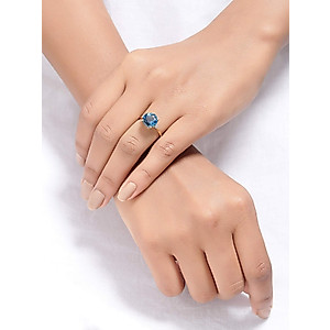 YoTreasure 3.90 Ct London Blue Topaz White Topaz Solid 10k Yellow Gold Engagement Ring