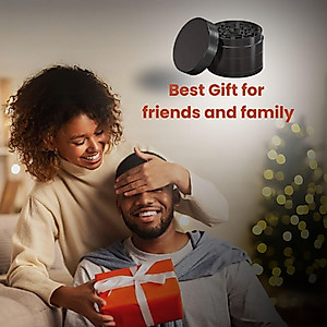 3 inch Large Spice Crusher Grinder, Portable 4-layer Manual Herb Mill, Zinc Alloy (Black) with Magnetic Lid and Screen