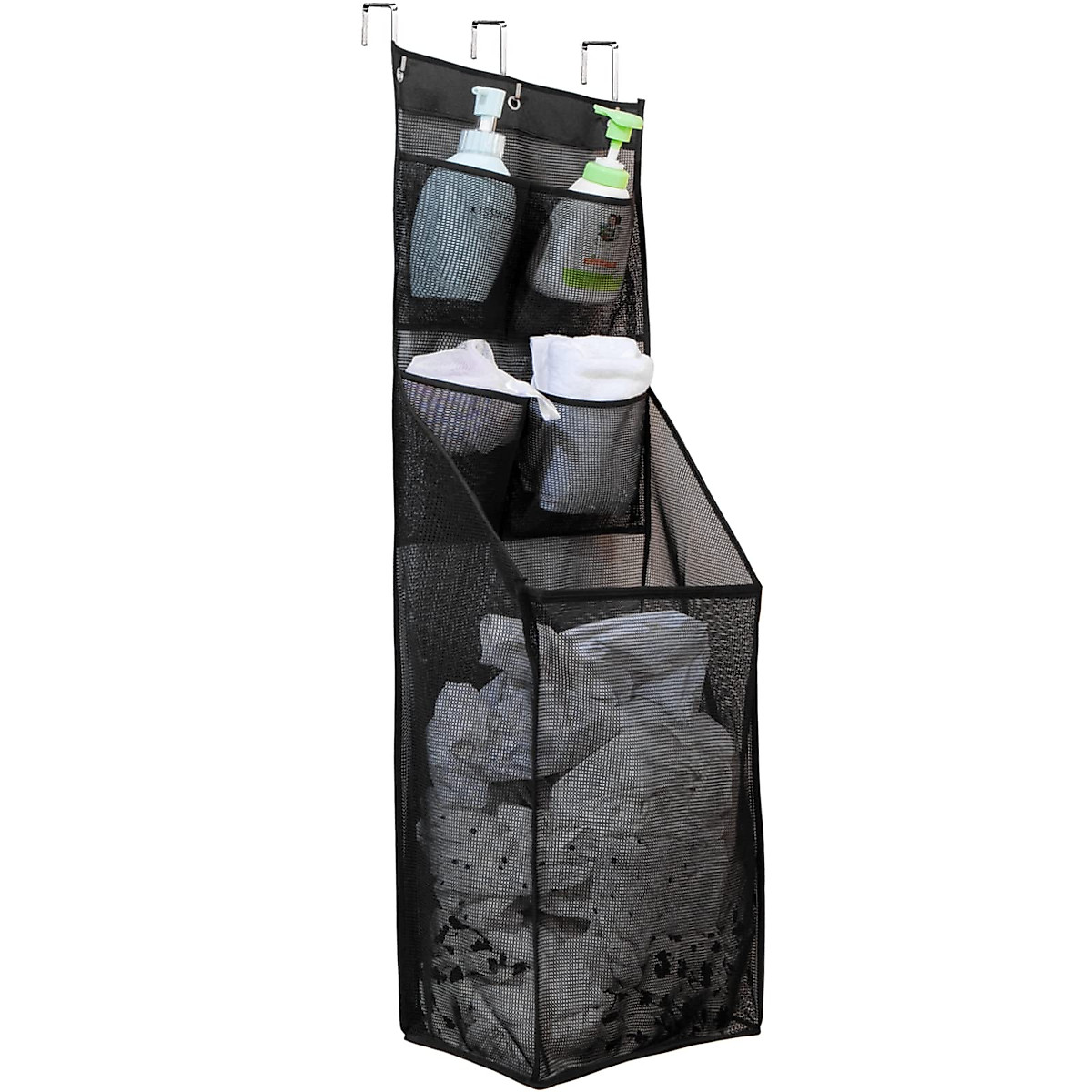 ALYER Multifunctional Over The Door Laundry Basket,Behind The Door Storage Organizer for Laundry,RV,Dorm,Bathroom,Bedroom,Pantry, Nursery,Kitchen,Black