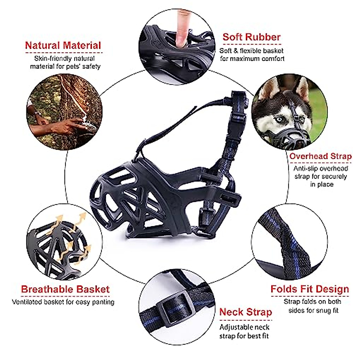 Dog Muzzle, Breathable Basket Muzzles for Small, Medium, Large and X-Large Dogs, Stop Biting, Barking and Chewing, Best for Aggressive Dogs (Large, Black)