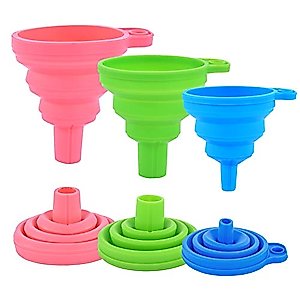 Kitchen Silicone Collapsible Funnel Set of 3,Small and Large,Flexible-Foldable-Cooking-Food-Grade Funnels for Filling Small or Mini Bottles,Perfume,Filling Capsules,Fry Oil Filter,Essential Oil,Spice