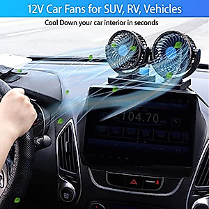 KINOWJI Car Cooling Air Fan,12V/24V Electric Dual Head Cooling Air Circulator 360 Degree Rotatable Auto Fan for Sedan SUV/RV/Boat/Truck/Auto Vehicles (12V)