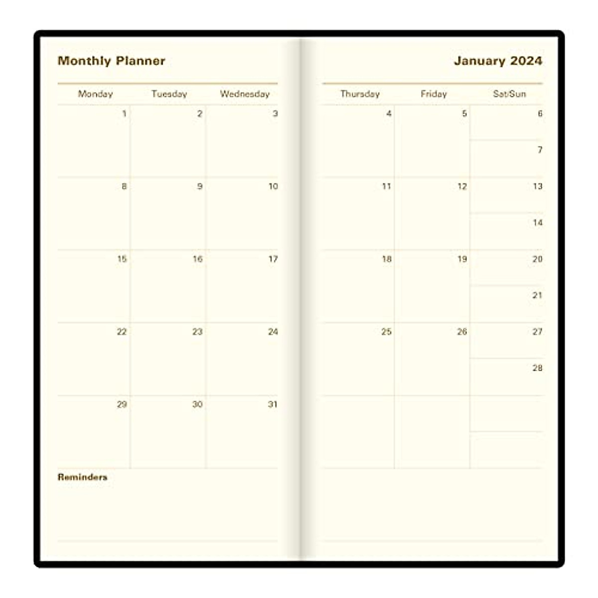 Letts of London Signature Weekly/Monthly Planner, 12 Months, January to December, 2024, Bonded Leather, Slim Size, 6.625" x 3.25", Black (C38SUBK-24)