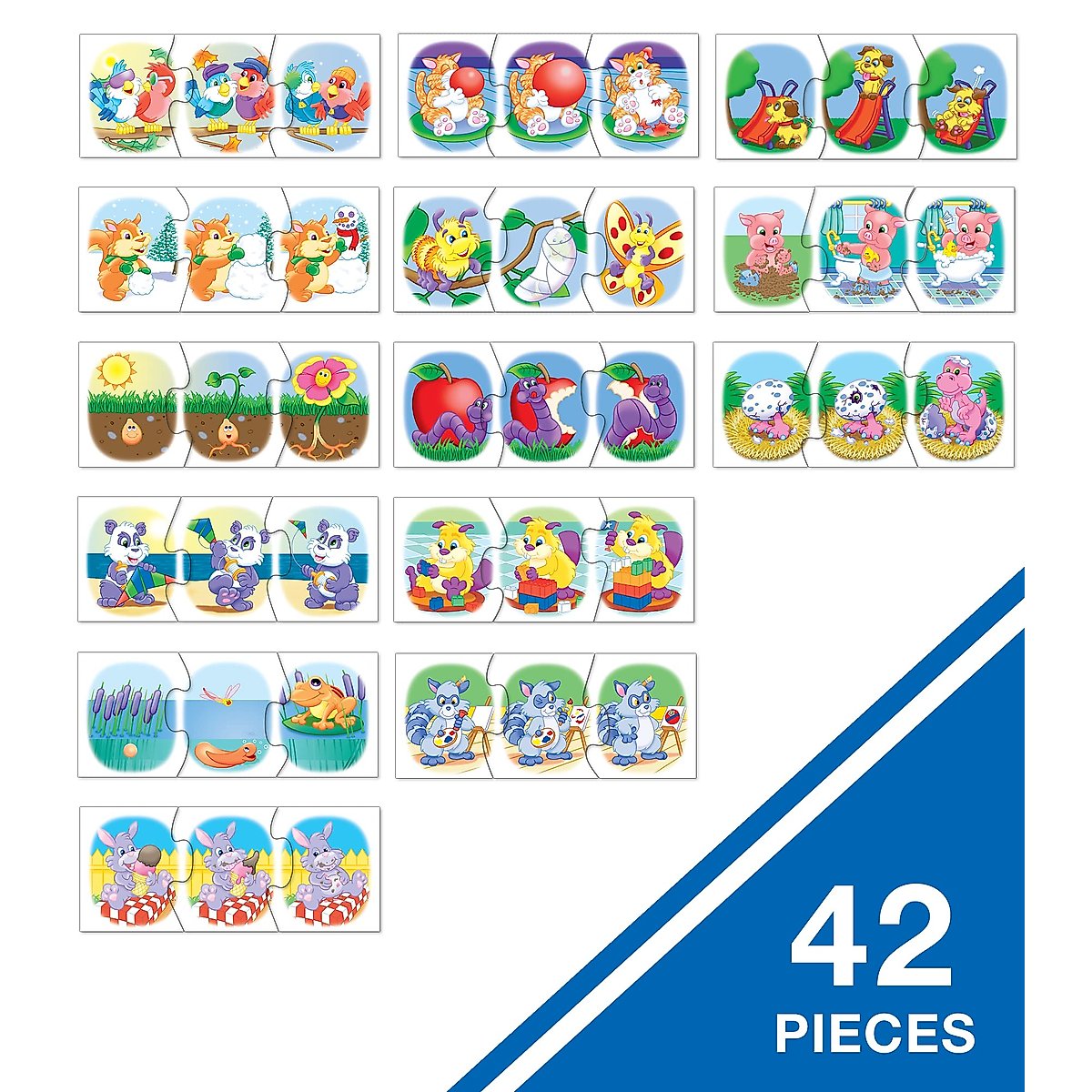 Carson Dellosa What Happens Next? Pre-Reading Puzzle Game Set, Colorful 3-Scene Picture Sequencing Phonics Game With 14 3-Scene Puzzles, Ages 4+ (42 pc)