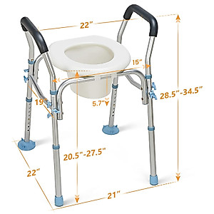 OasisSpace Stand Alone Raised Toilet Seat 300lbs - Medical Raised Commode Toilet with Splash Guard and Safety Frame, Height Adjustable Legs, Bathroom Assist Frame for Elderly, Handicap, Disabled