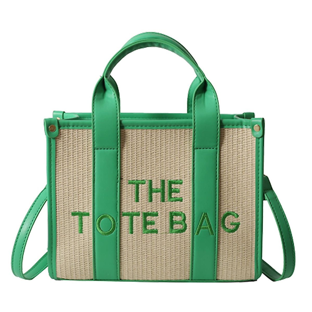 JQAliMOVV The Tote Bag for Women, Straw Tote Bag with Zipper Woven Beach Bag Top Handle Straw Handbag Purses for Travel (Dark Green)