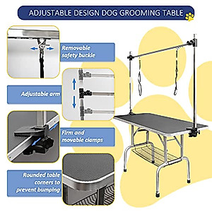 ROOMTEC 46" Dog Grooming Table,Foldable Home Pet Bathing Station with Adjustable Height Arm/Noose/Mesh Tray