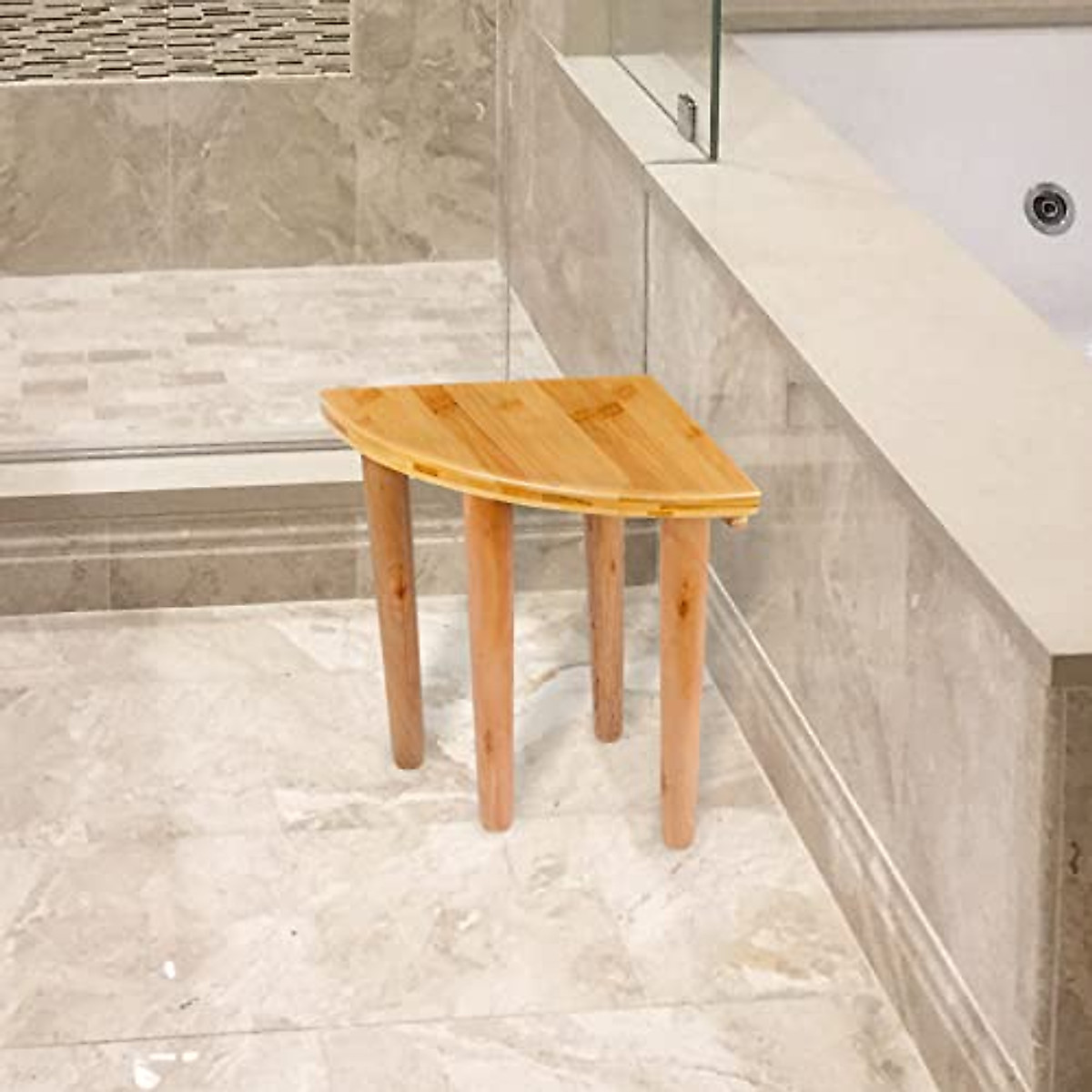 Corner Shower Bench, Wooden Shower Stool for Shaving Legs, Teak Shower Foot Rest, Shower Foot Stool for Bathroom Bath Spa Shower Spaces Corner, Natural