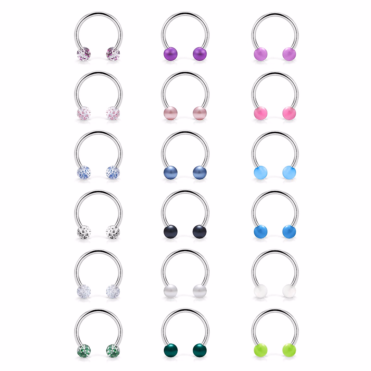 Ftovosyo 18PCS 20G Surgical Steel CBR Horseshoe Circular Rings Nose Tragus Lip Ear Hoop Ring Piercing Jewelry for Women Men 8mm Black Pink