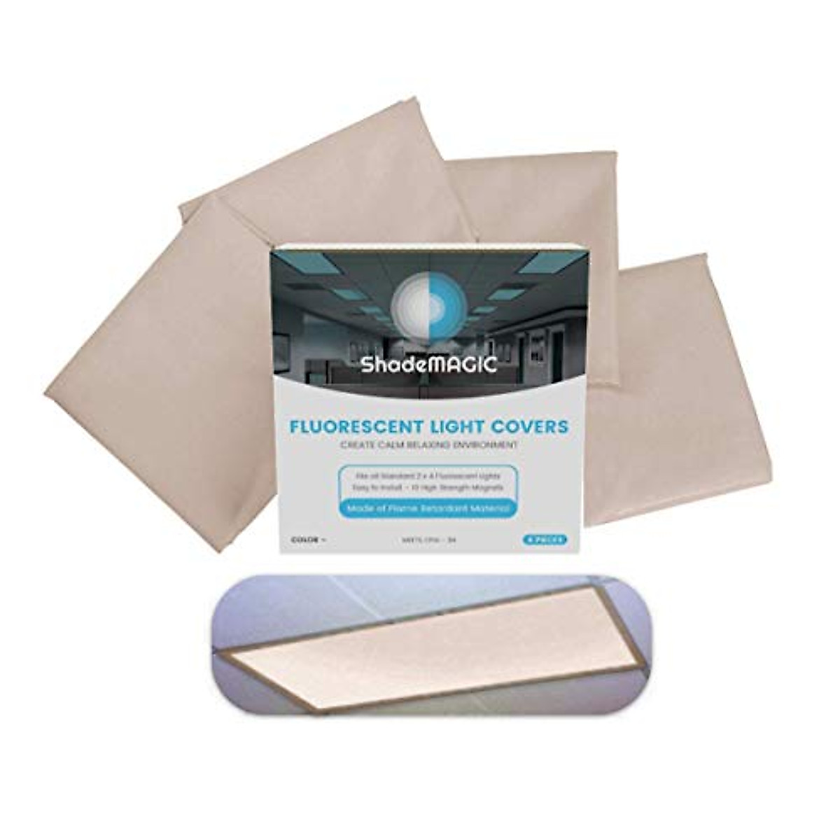 ShadeMAGIC Fluorescent Light Filter Covers (Mocha) - Diffuser Pack; Eliminate Harsh Glare That Causes Eyestrain and Head Strain The The Classroom or at Office. (4)