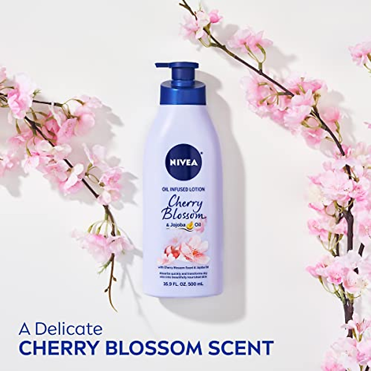 NIVEA Cherry Blossom and Jojoba Oil Infused Lotion, Moisturizing Body Lotion for Dry Skin, 16.9 Fl Oz Pump Bottle