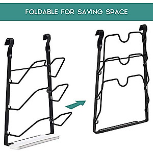 EZOWare Hanging Pot Lid Organizer Holder Rack with Drainboard Set, Includes 23.6 inch Kitchen Wall Mounted Rail Rod with 5 S Hooks for Utensils Pots Pans Lids - Black