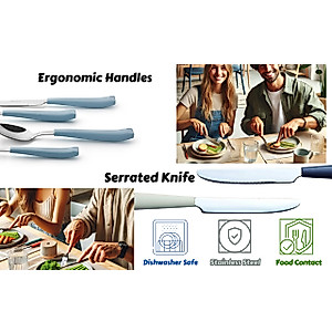 EXZACT Cutlery Set Coloured 16PCS - Stainless Steel with Plastic Wide Handles – Comfortable to Hold - 4 x Forks, 4 x Dinner Knives, 4 x Dinner Spoons, 4 x Teaspoons – Service for 4