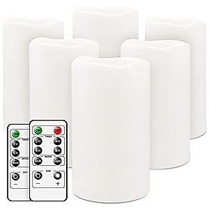 salipt Flameless Candles, LED Flickering Candles Set of 6 (H 6" xD 3") Battery Operated Candles,Waterproof Flameless Candles, Resin Plastic, Indoor Outdoor Use,White