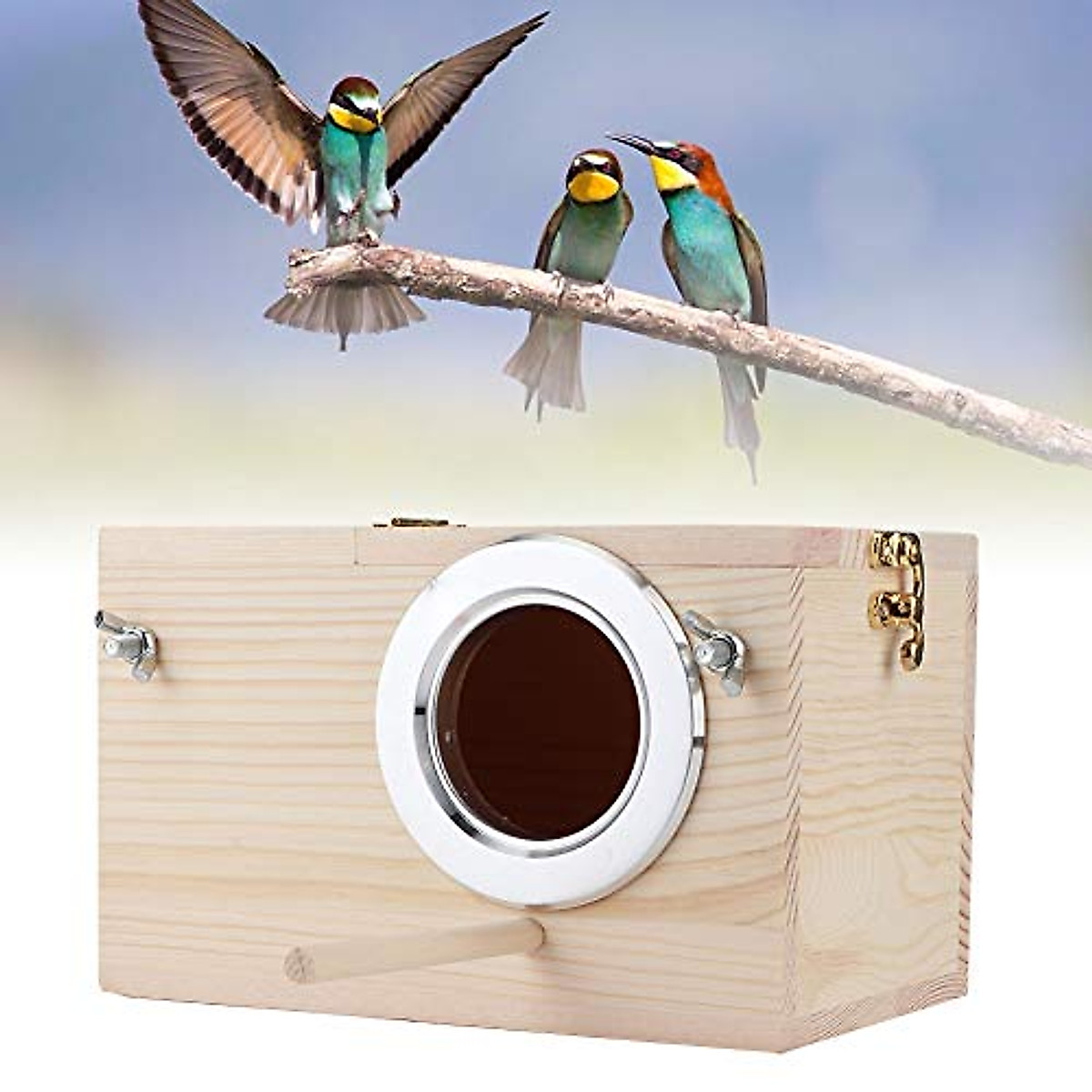 Bird Breeding Box, 12x12x19.5 cm Wooden Bird House, Pet Incubation Nesting Box for Outdoor Garden Decoration, Upper Cover Can be Opened