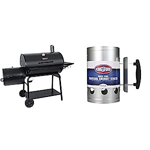 Royal Gourmet CC2036F Charcoal Barrel Grill with Offset Smoker, Black & KINGSFORD Heavy Duty Deluxe Charcoal Chimney Starter | BBQ Chimney Starter