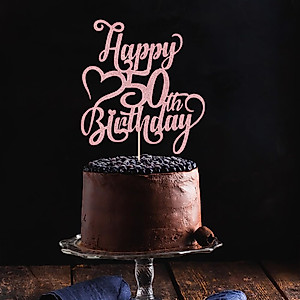 AROKIPPRY rose gold Glitter Happy 50th Birthday Cake Topper - 50 Anniversary/Birthday - Hello 50, Cheers to 50 Years,50 & Fabulous Cake Topper Party Decoration