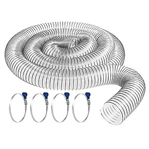 4" x 10' PVC Dust Collection Hose Made in USA with 4 Thumbscrew Clamps, Puncture Resistant PVC Dust Collection Hose, Carbon Steel Wire, Flexible Clear PVC Fume Collection Hose for Dust Collectors