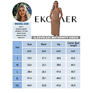 Ekouaer Women's Maternity Dress Rib Knit Sleeveless Baby Shower Dresses Casual Bodycon Pregnancy Clothes Khaki Medium