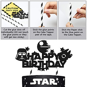 Haooryx 35PCS Galaxy Wars Birthday Party Favor Supplies for Kids, Black Series Birthday Banner Darth Vader Cake Topper Decoration Latex Balloons War Lightsaber BB8 Robot Aluminum Foil balloons