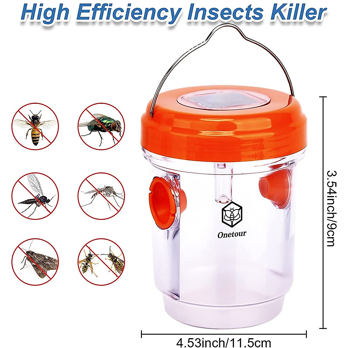 Petoor Wasp Traps for Hunting Wasps, Bees, Hornets, Insects, Yellow Jacket Traps, Wasp Trap Catcher, Reusable Solar Powered Hanging for Outdoor, 2 Packs