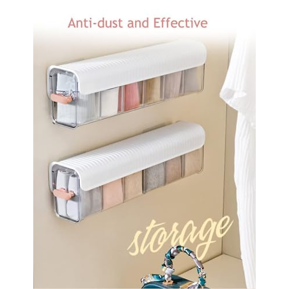 Socks Underwear Wall Mount Drawer Organizer, Switchable 6 Cell Drawer Acrylic Organizers Self-Adhesive Anti Dust Storage Boxes for Clothes Socks Lingerie Underwear Ties (Green)