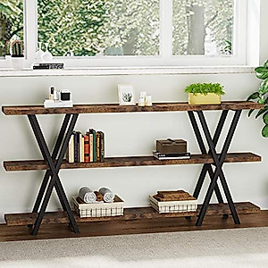 Tribesigns Wood Console Table 70-Inch Long Sofa Table, Farmhouse Entryway Tables Vintage Couch Tables Wooden Hallway Table with 3-Tier Storage Shelving for Living Room Foyer Entrance, Rustic Brown