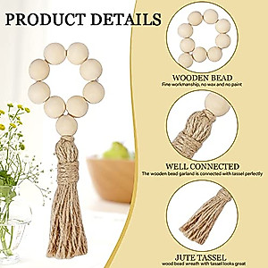 Wood Bead Napkin Rings Set of 12, Farmhouse Napkin Rings Elastic Boho Napkin Rings Stretchable, Rustic Coastal Napkin Ring Tassel Fall Napkin Rings for Valentine's Day Wedding Party Table Decor