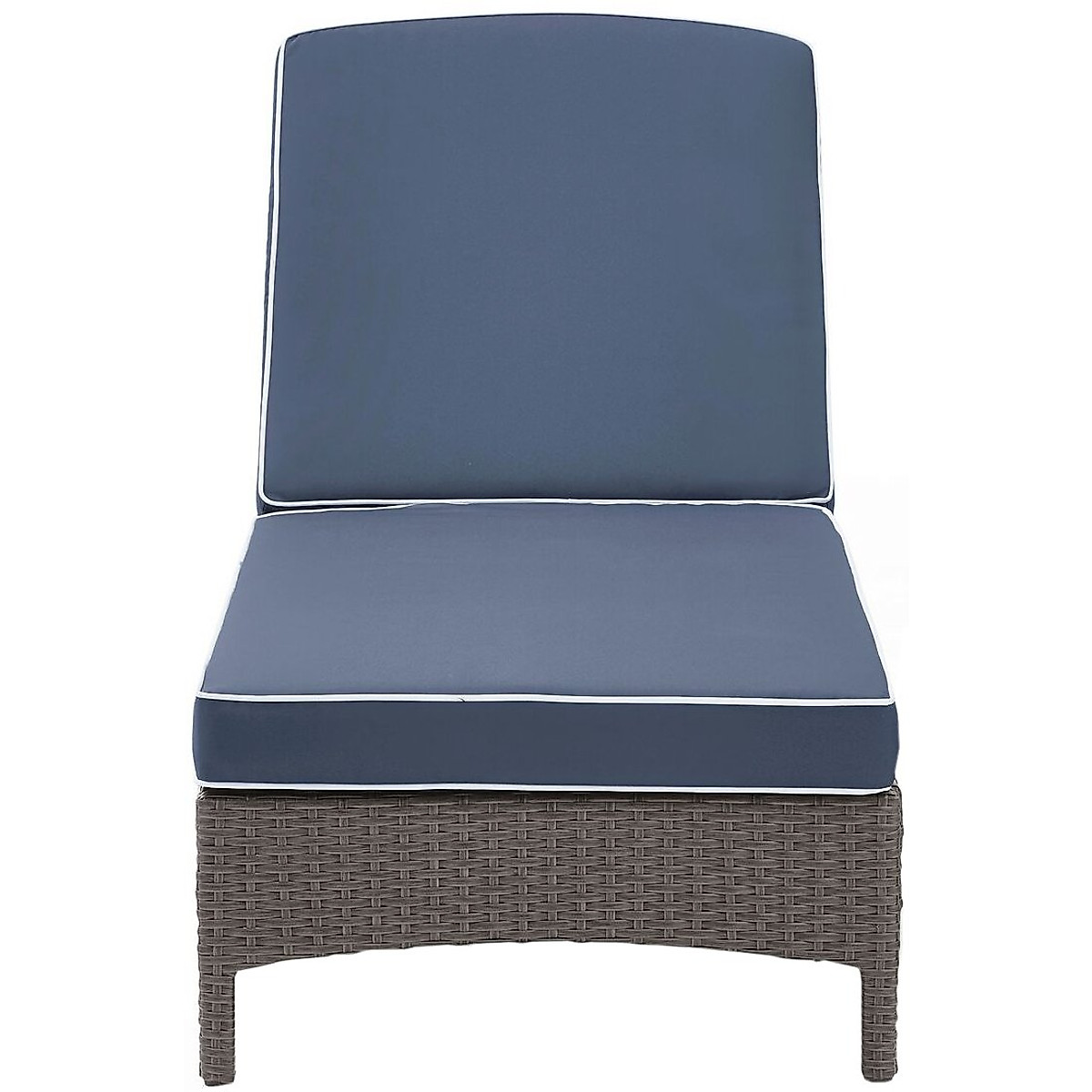 Crosley Furniture Palm Harbor Reclining Wicker Outdoor Chaise Lounge Chair for Patio, Deck, Poolside, Gray with Navy Cushions