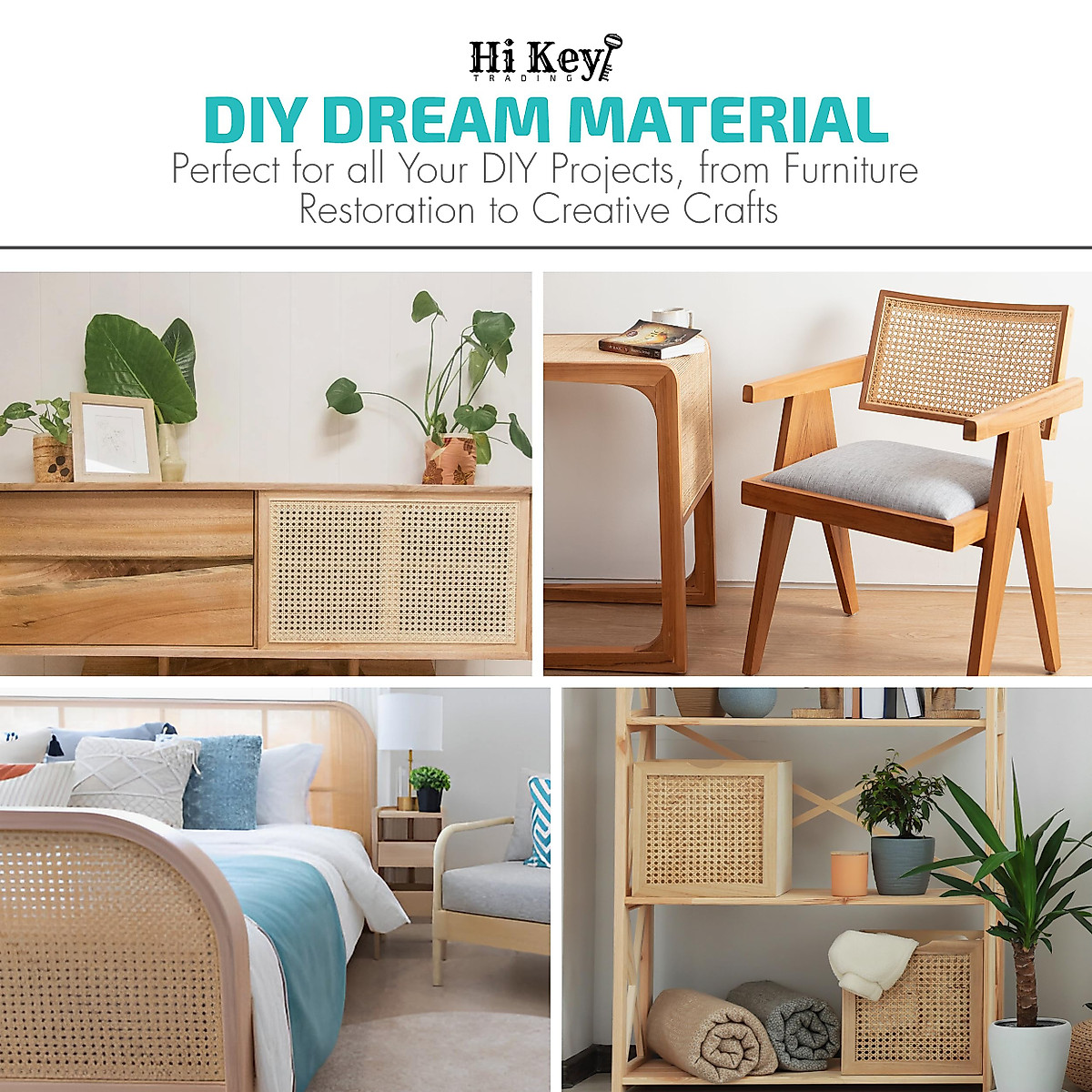 Cane Webbing Roll 24" Wide - Open Mesh Rattan Roll - Woven Cane Material Rattan Fabric Sheets Open Weave Wicker Material for Chair Caning Kit, DIY Supplies, Furniture Repair, Replacement Kit (2'x6')