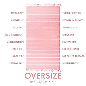PESHTINO Turkish Beach Towel – Oversized Quick Dry Lightweight Thin Sand Free Compact Turkish Cotton Towel for Beach Pool Spa Yoga Picnic and Travel (Salmon)