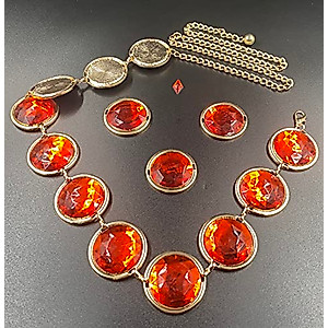 Women Anime Cosplay Waist Belt Stone Chain Halloween Adjustable (Red Rhinestone Set)