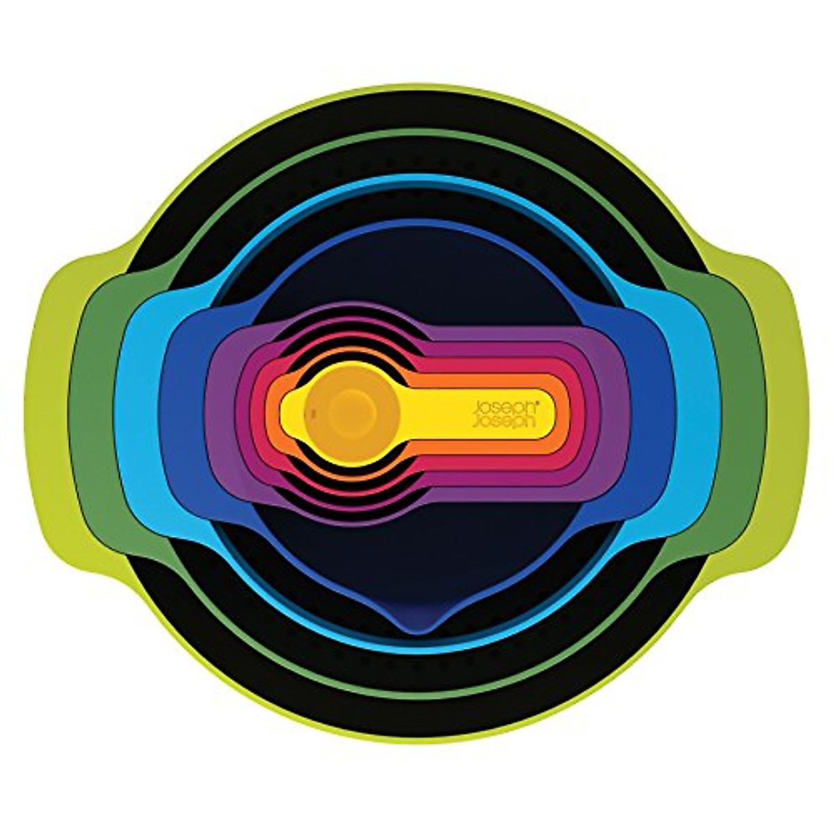 Joseph Joseph Nest 9 Plus, 9 Piece Compact Food Preparation Set with Mixing Bowls, Measuring cups, Sieve and Colander, MultiColor