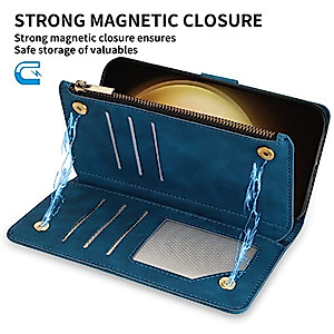 ZZXX Samsung Galaxy S23 Wallet Case with RFID Blocking Card Slot PU Leather Zipper Flip Folio with Strap Kickstand Protective Cover for Samsung Galaxy S23 Case Wallet(Blue-6.1 inch)