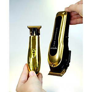 Supreme Trimmer 3-in-1 Barber Bundle | Pro Clipper, T-Shaper Trimmer & CRUNCH Foil Shaver | Professional Beard Trimmer Men’s Hair Clipper Kit | Gold