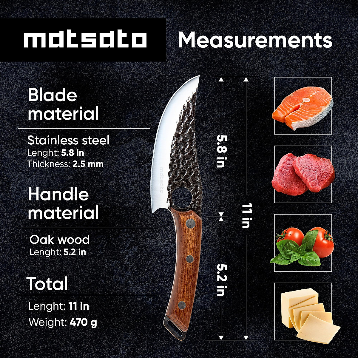 Matsato Chef Knife - Perfect Kitchen Knife with Premium Leather Sheath. Japanese Knife for Cooking, Chopping Knife for Home, Camping. Chef’s Knives Designed for Balance & Control, Damascus Quality