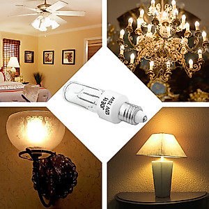 YBEK JDE11 75W 120V Halogen Bulb T4 Mini Candelabra Base Warm White 2800K Dimmable JD E11 Bulbs(Pack of 5)