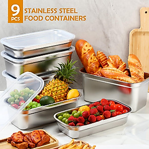 Suttmin 9 Pcs Stainless Steel Food Storage Containers with Lids 1/3 Size Hotel Pans Steam Table Pan Metal Meal Food Containers for Restaurant Stackable Kitchen Freezer Buffet, 2.5/4/6 Inch Deep