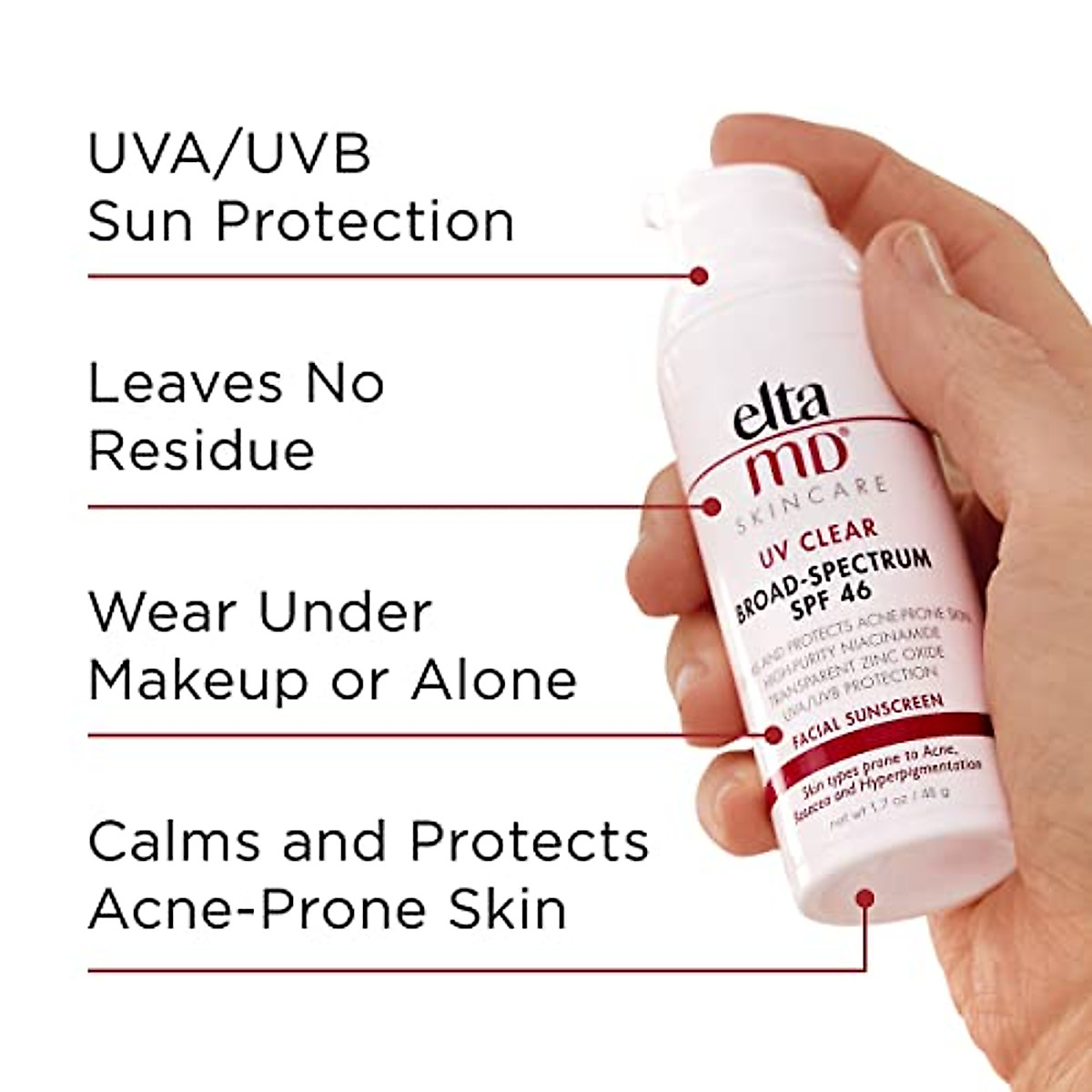 EltaMD UV Clear SPF 46 Face Sunscreen, Broad Spectrum Sunscreen for Sensitive Skin and Acne-Prone Skin, Oil-Free Mineral-Based Sunscreen Lotion with Zinc Oxide, Dermatologist Recommended, 1.7 oz Pump