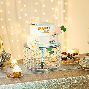 8 Inch Tall Metal Cake Stand - 12" Dia Round Base Cake Display Stand with Hanging Acrylic Crystals for Dessert Table, Wedding, Party, Event, Home Décor