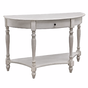 MODERION Solid Wood Console Table with Drawer, Semi-Circle Entryway Table with Storage Shelf, Half-moon Traditional Elegant Vintage Sofa Table for Living Room, Small Space, Antique White SFZ12233RW
