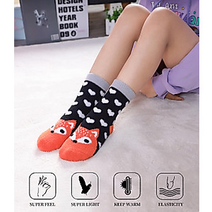 SDBING Kids Fuzzy Socks, Toddlers Non Slip Socks Boys Girls Cute Cozy Winter Warm Crew Socks with Grips 6 Pairs (8-12 Years, Cute Animal)