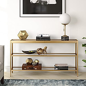 Henn&Hart 55" Wide Rectangular Console Table in Brass, Entryway Table, Accent Table for Living Room, Hallway