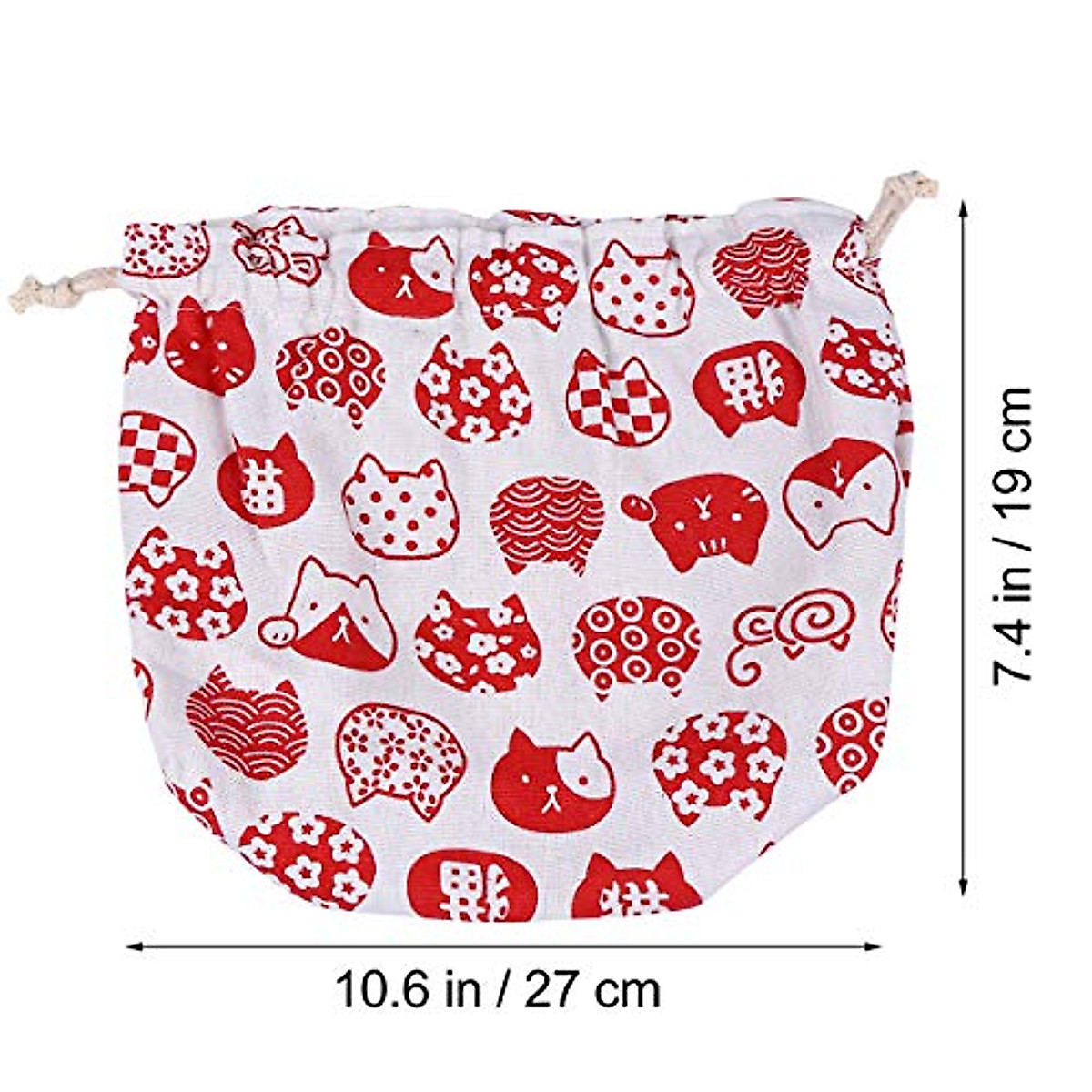 NUOBESTY Lunch Box Pouch with Drawstring Japanese Portable for Bento Boxes Tote Bag Picnic Office Outdoor Lunch Storage Handy Bags Cat Printed Red