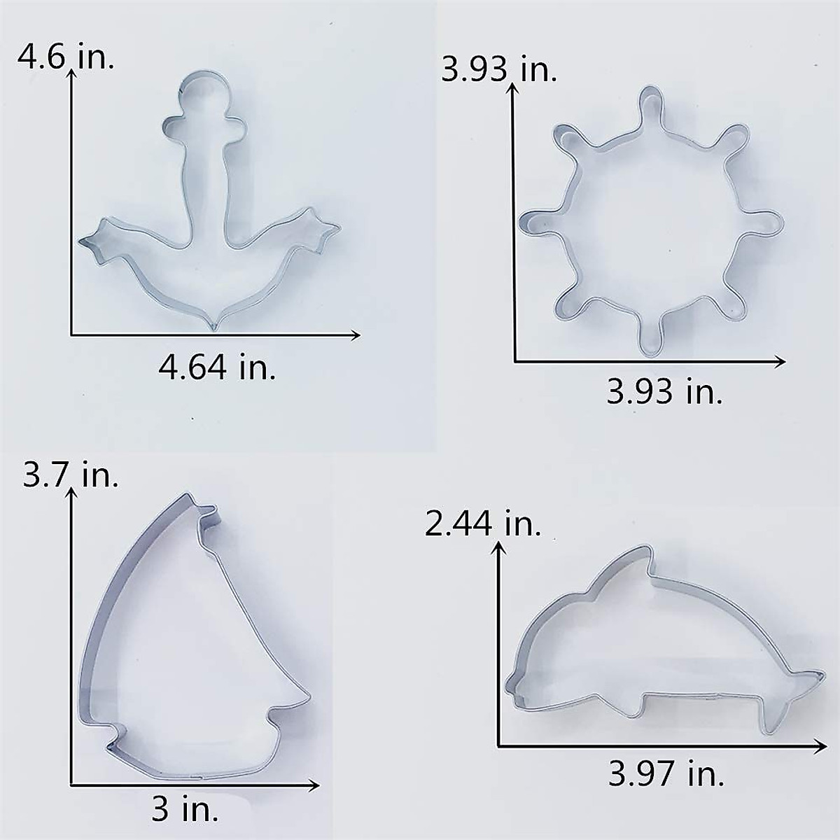 LILIAO Nautical Cookie Cutter Set - 4 Piece - Anchor, Sailboat, Rudder and Dolphin Biscuit Fondant Cutters - Stainless Steel