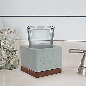 nu steel Concrete, Made of Cement Bath Accessory Set Vanity Countertop, 7pc Luxury Ensemble-Cotton Swab, Dish, Toothbrush Holder, soap Pump, Waste Basket, Tissue Box, Tray, Grey Stone/Brown