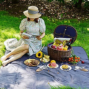 Unique Willow Picnic Basket for 2 Persons, Natural Wicker Picnic Hamper with Service Set and Insulated Cooler Bag - Best Gifts for Father Mother