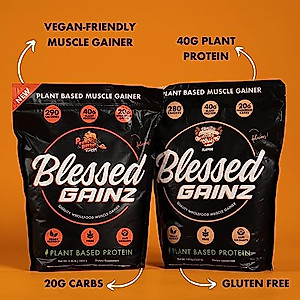 BLESSED Gainz Vegan Protein Powder Mass Gainer - 40g Plant Based Protein Powder - Meal Replacement Shake with Pea Protein Powder - Vegan Protein Shake - 40 Servings (Vanilla Cinnamon Swirl)